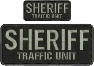 "Sheriff Traffic Unit" embroidery patch 4x10 and 2x5 inches hook grey ...