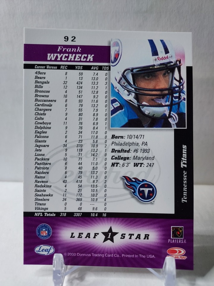 2000 Leaf Certified Football #92 Frank Wycheck Tennessee Titans | eBay