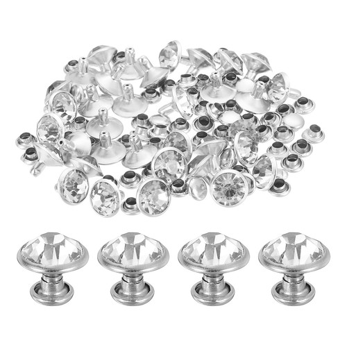 60 Sets Rhinestone Rivets, 9mm Crystal Rivets Leather Rivets, Silver ...