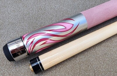Players F-2780 Pool Cue, Pink Flames, Suede Wrap, Choice Shaft Diameter ...