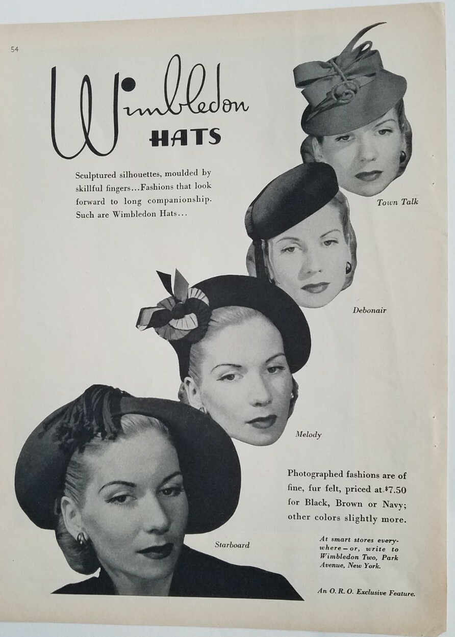 1944 Wimbledon women's town talk Debonair Melody starboard hat vintage ...