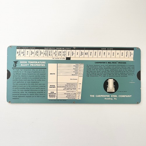 High Temperature Alloy Steel Tool Slide Rule Chart The Carpenter Steel ...