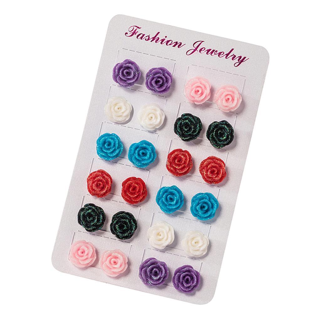 2Pcs Mixed Color Studs Resin Rose Flower Earring Studs Summer Cute ...