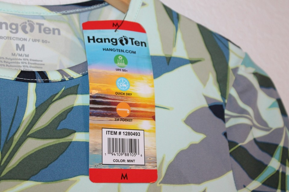 Hang Ten Rash Guard Sz M Mint Leaf Tropical Print UPF 50 - 1 small ...