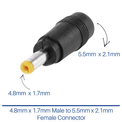 4.8mm x 1.7mm DC tip Male to 5.5mm x 2.1mm Female Connector Jack Power ...
