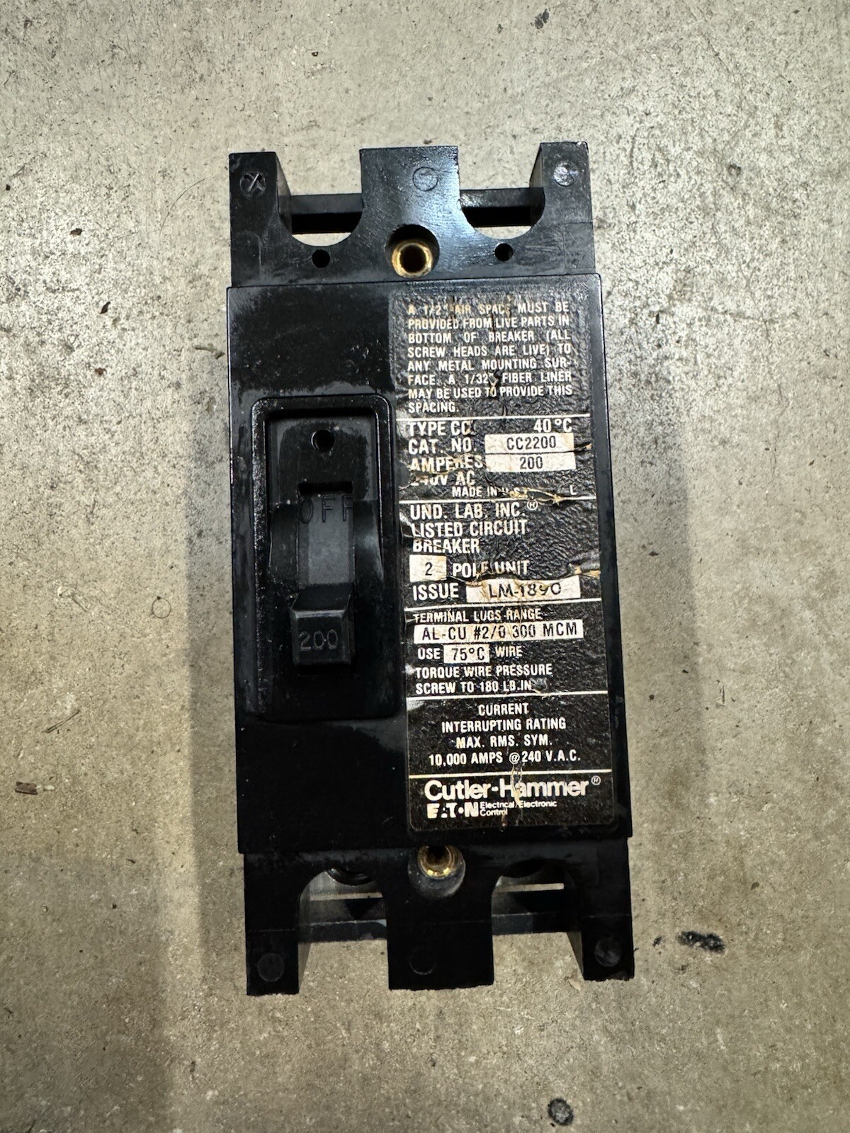 CC2200 200A 240VAC 2 Pole Circuit Breaker - Cutler-Hammer | eBay