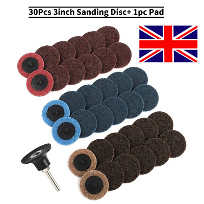 30Pcs 3'' Type R Roll Lock Die Grinder Sanding Discs Pads 75mm Quick ...