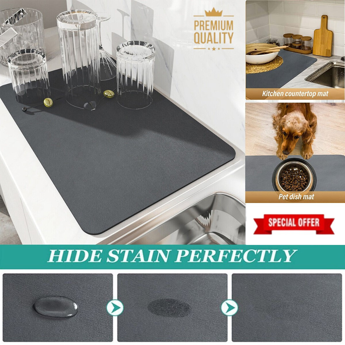 Super Absorbent Kitchen Absorbant Draining Mat Drying Mat Quick Dry ...