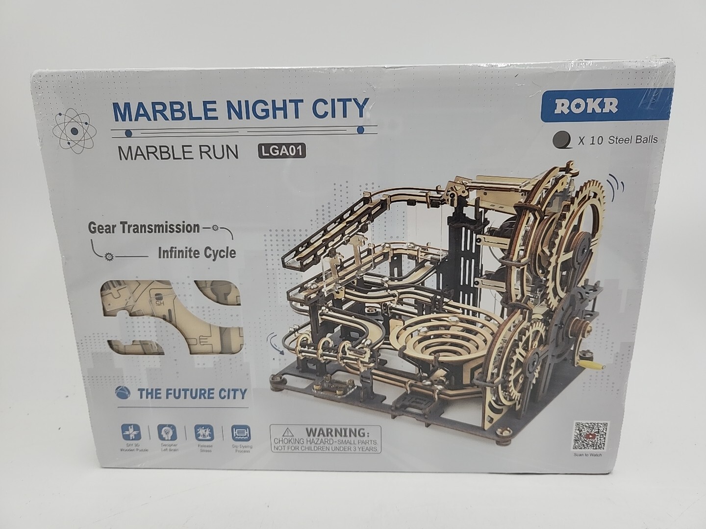 NEW Rokr 3D-Barble Night City Marble Run LGA01 Gears / Steel Balls Wood ...