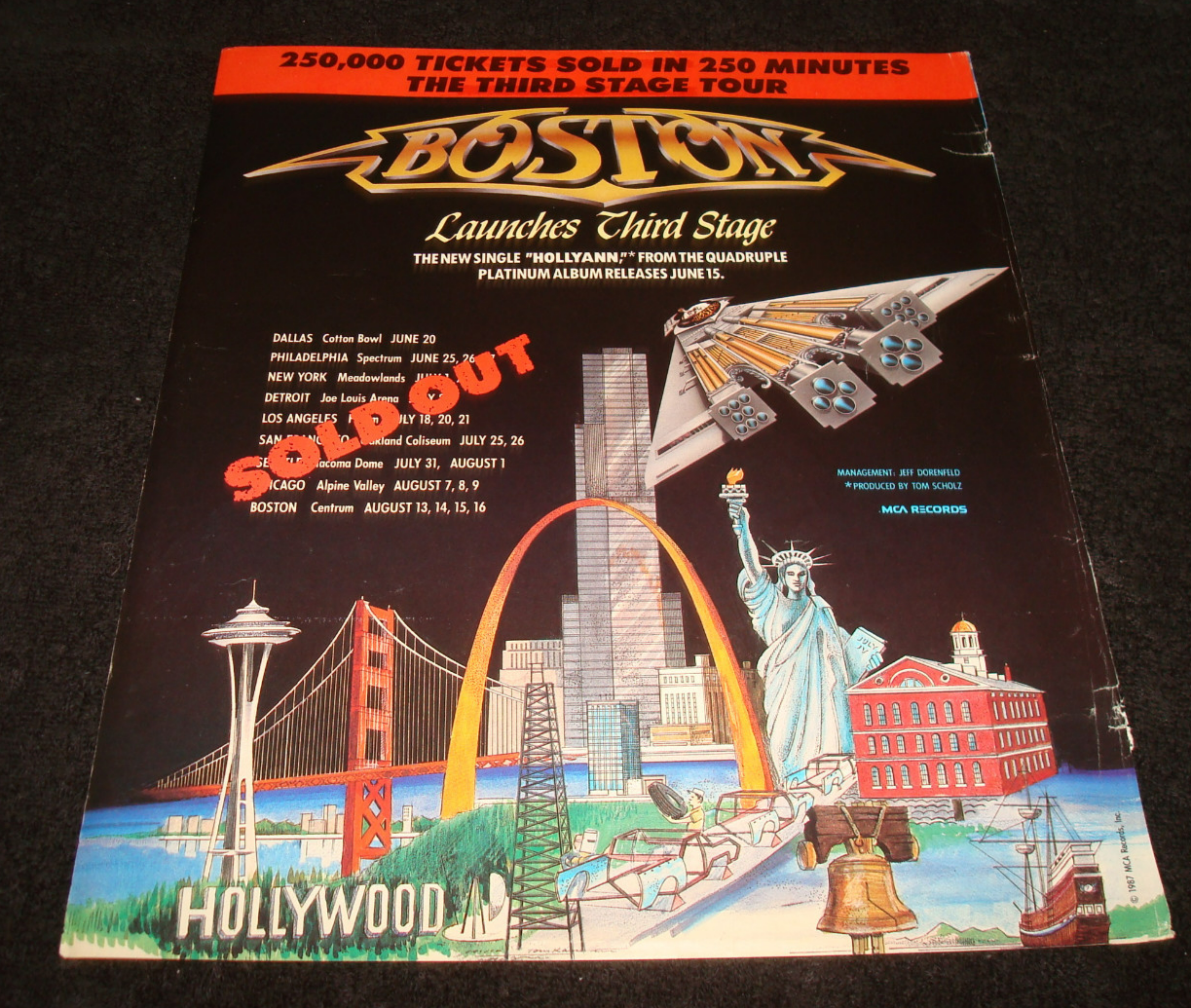 BOSTON 1987 congrats ad for sold out "Third Stage Tour" Tom Scholz ...