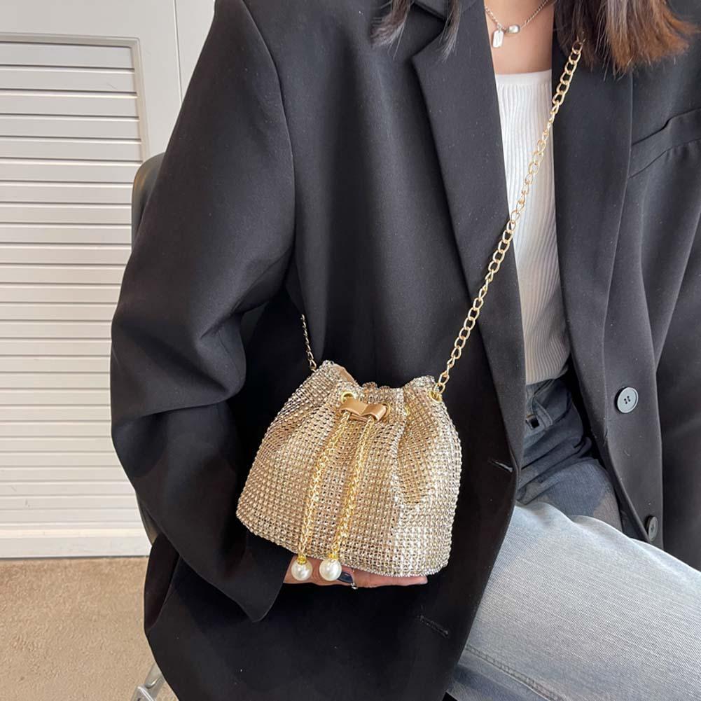 Women Chain Crossbody Bag Drawstring Shinny Rhinestone Female Dating ...