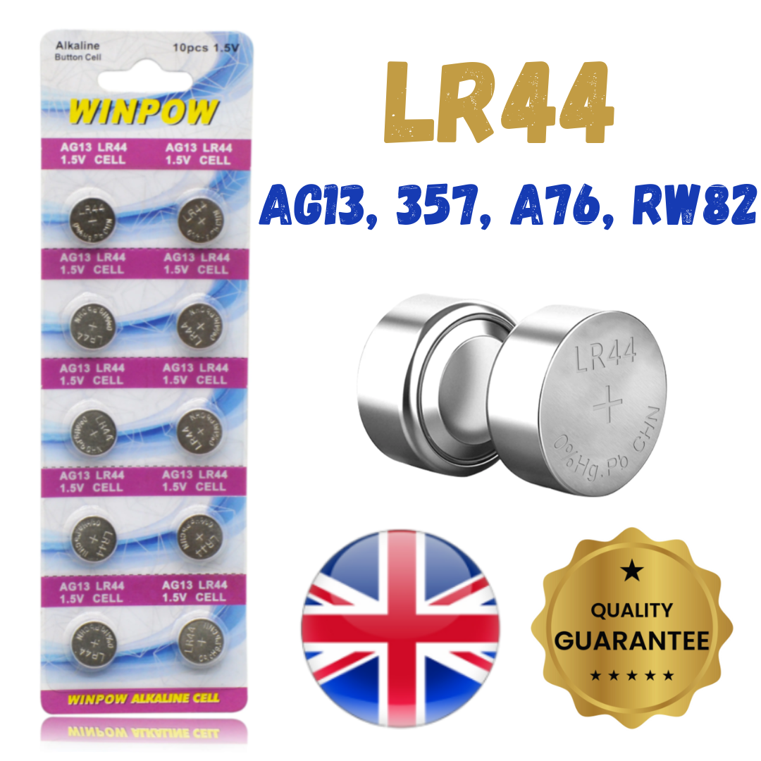 LR44 Batteries Alkaline AG13 357 A76 RW82 L1154 SR44 Button Coin Cell ...