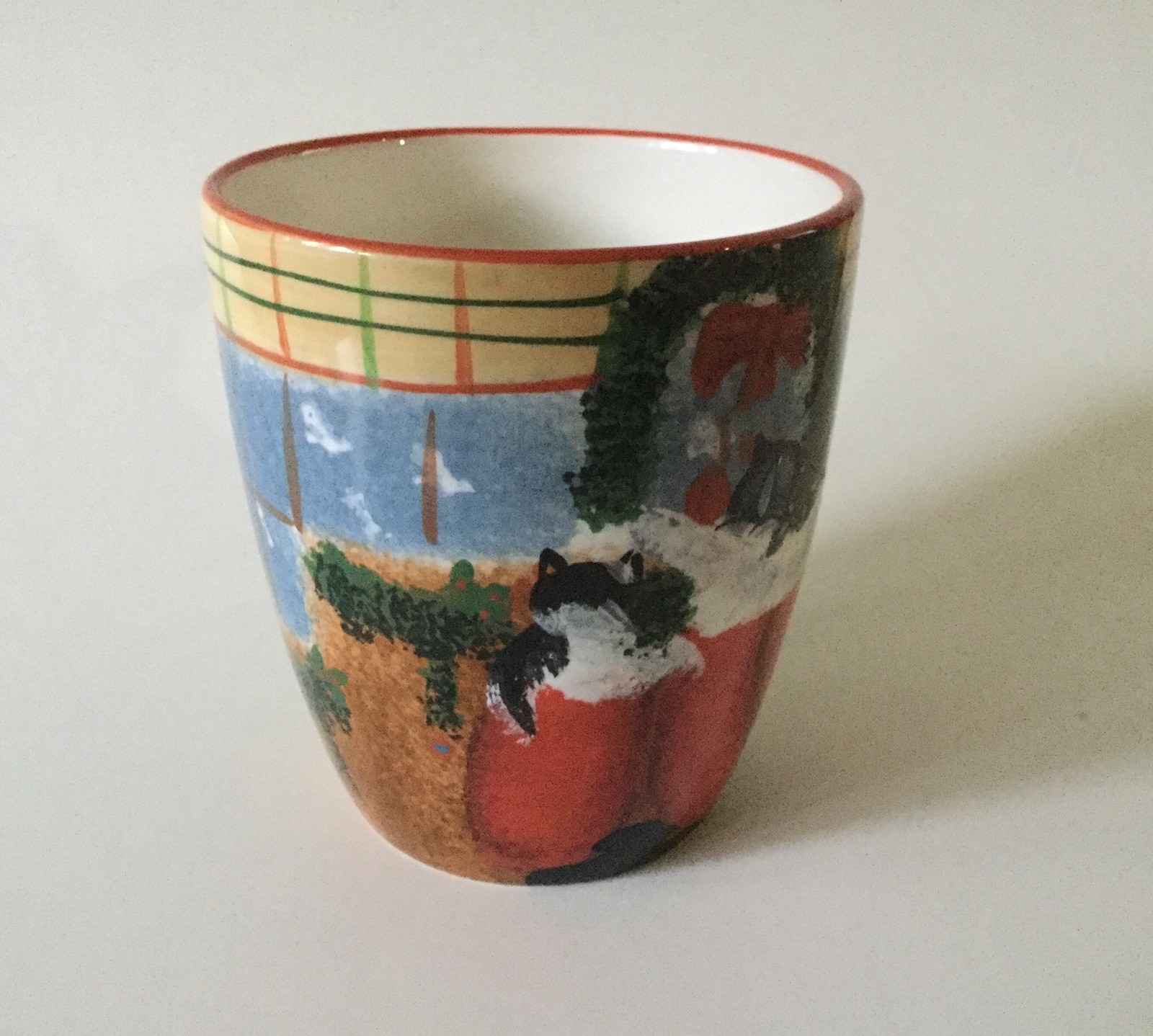 Oneida Fiddlestix 16-oz Earthenware Mug Cat Cats Christmas Holiday Hand ...