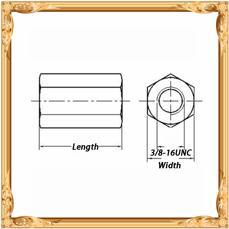 3/8-16UNC Brass Long Rod Coupling Hex Nuts Connector Hex Connection ...