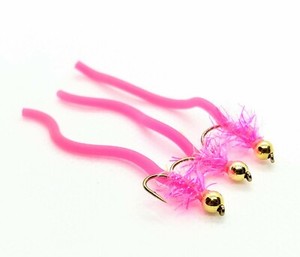 3 x Squirmy Wormy Worm Hot Pink Trout Flies, Gold Bead Head | eBay