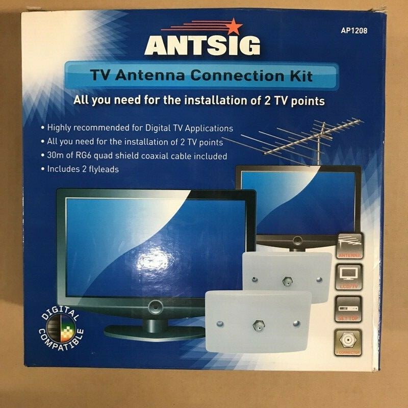 Antsig Digital TV Connection Antenna Kit 30m RG6 Coaxial Cable F type ...