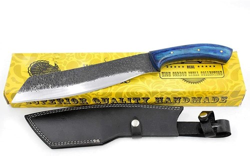 17'" Blue Bushcraft Machete Fixed Blade Wood Handle Hunting Knife With ...