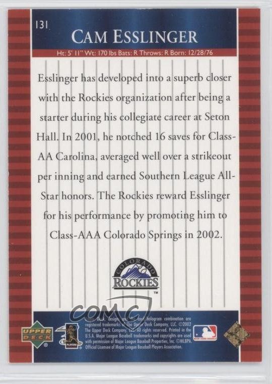 2002 Upper Deck World Series Heroes Cam Esslinger #131 Rookie RC 0j0 | eBay