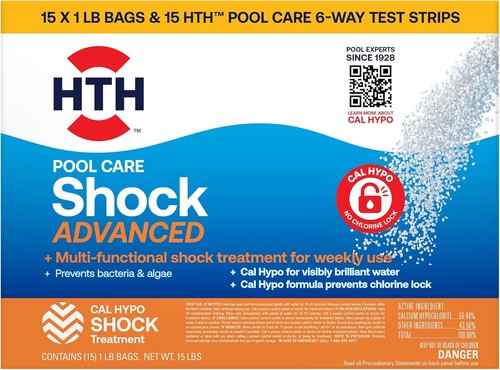 HTH 52125 Swimming Pool Shock Advanced - , 15 Pack of 1lb Bag, W/ Test ...