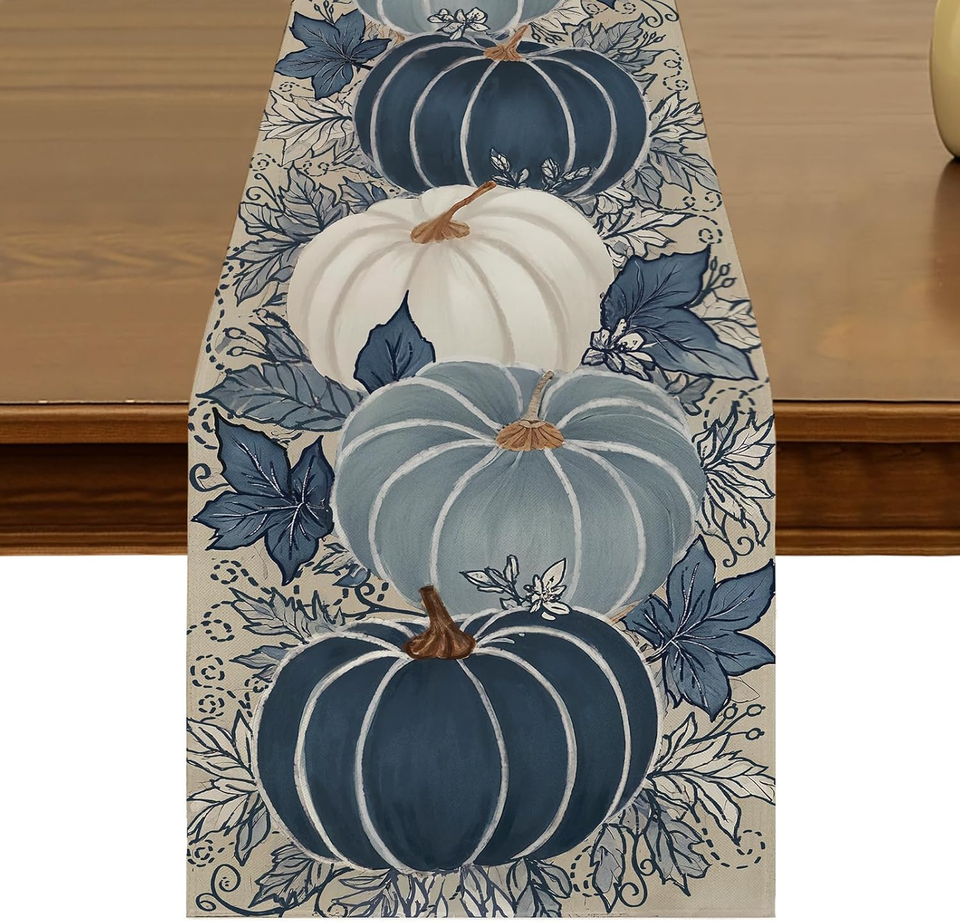 Blue Pumpkin Fall Thanksgiving Table Runner 13X72 Inch Autumn Harvest ...