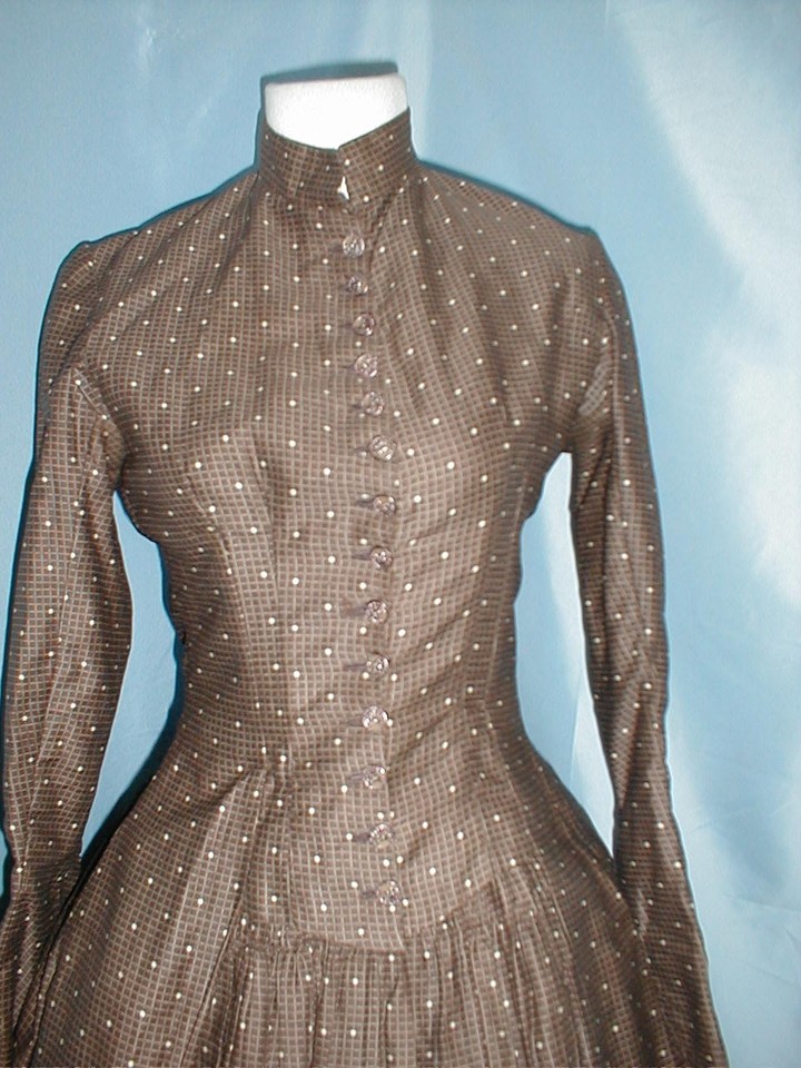 Antique Bustle Dress Victorian 1880 Brown Print Cotton Long Tunic ...