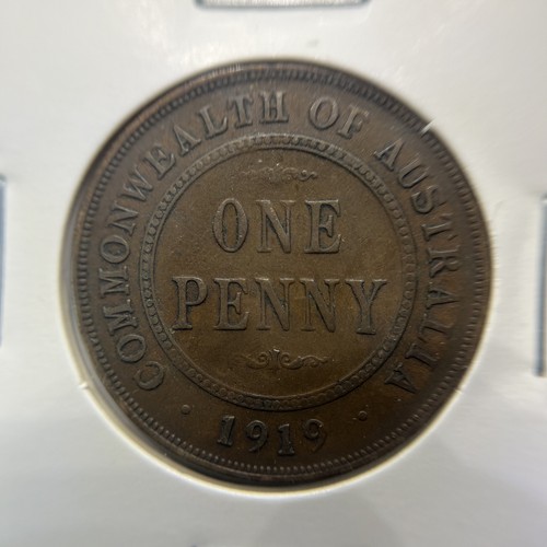 1919 One Penny Coin Dot Under - almost Very Fine - King George V ...