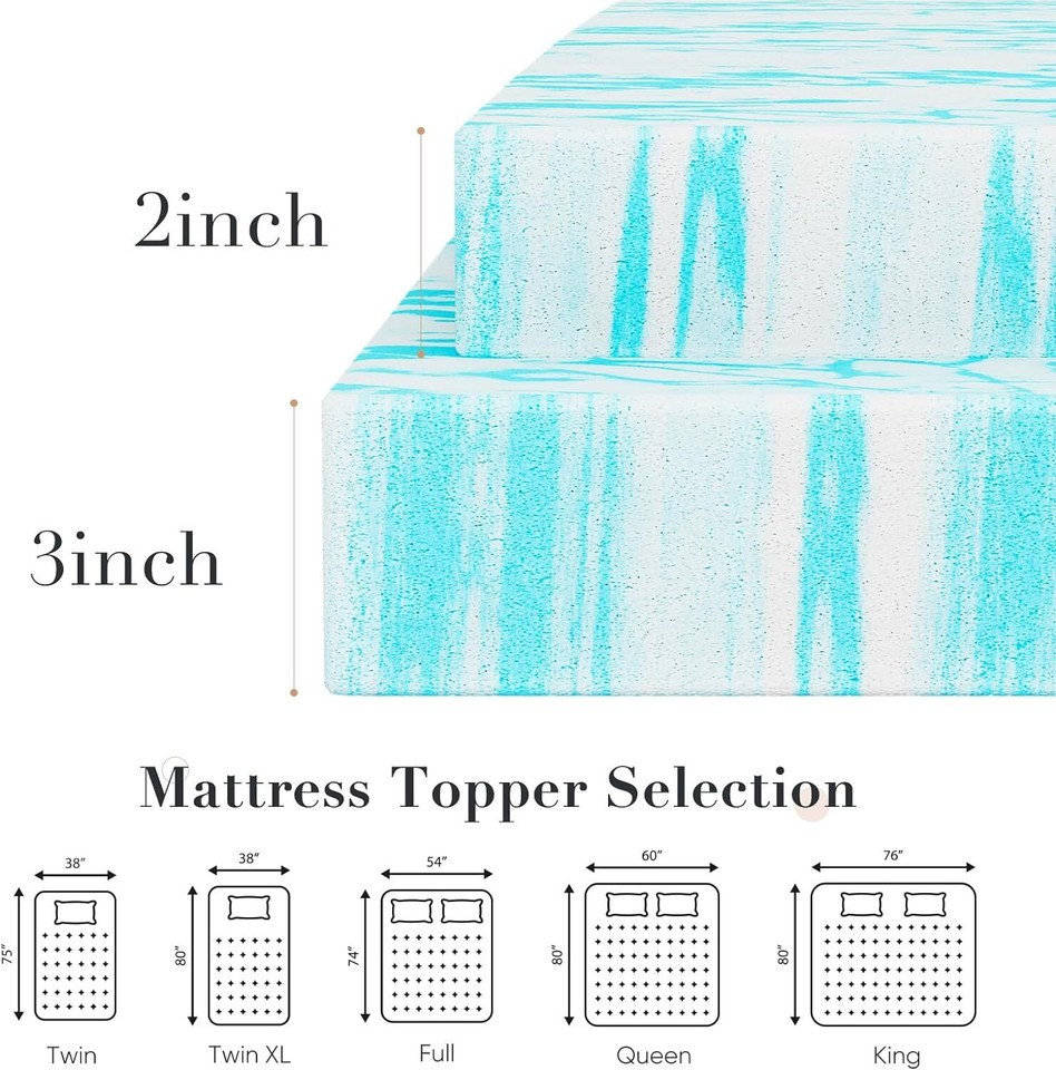 2" 3" Thick Memory Foam Mattress Topper Gel Infused Bed Toppers for ...