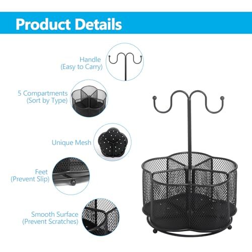 360° Rotating Utensil Caddy 5 Compartment Silverware Cutlery Caddy ...