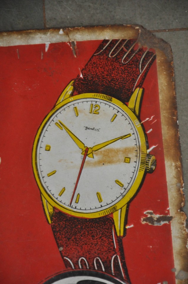 Vintage Bentex Watches Clocks Straps Ad Porcelain Enamel Signboard | eBay