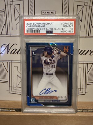 CARSON BENGE 2024 BOWMAN CHROME DRAFT 1ST BLUE REFRACTOR AUTO /150 PSA ...