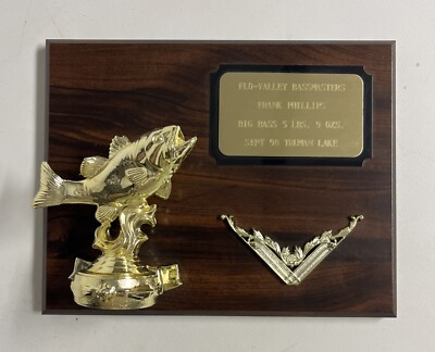 Vintage Bassmasters Big Bass Gold Trophy Award Wall Plaque Bass Fishing ...