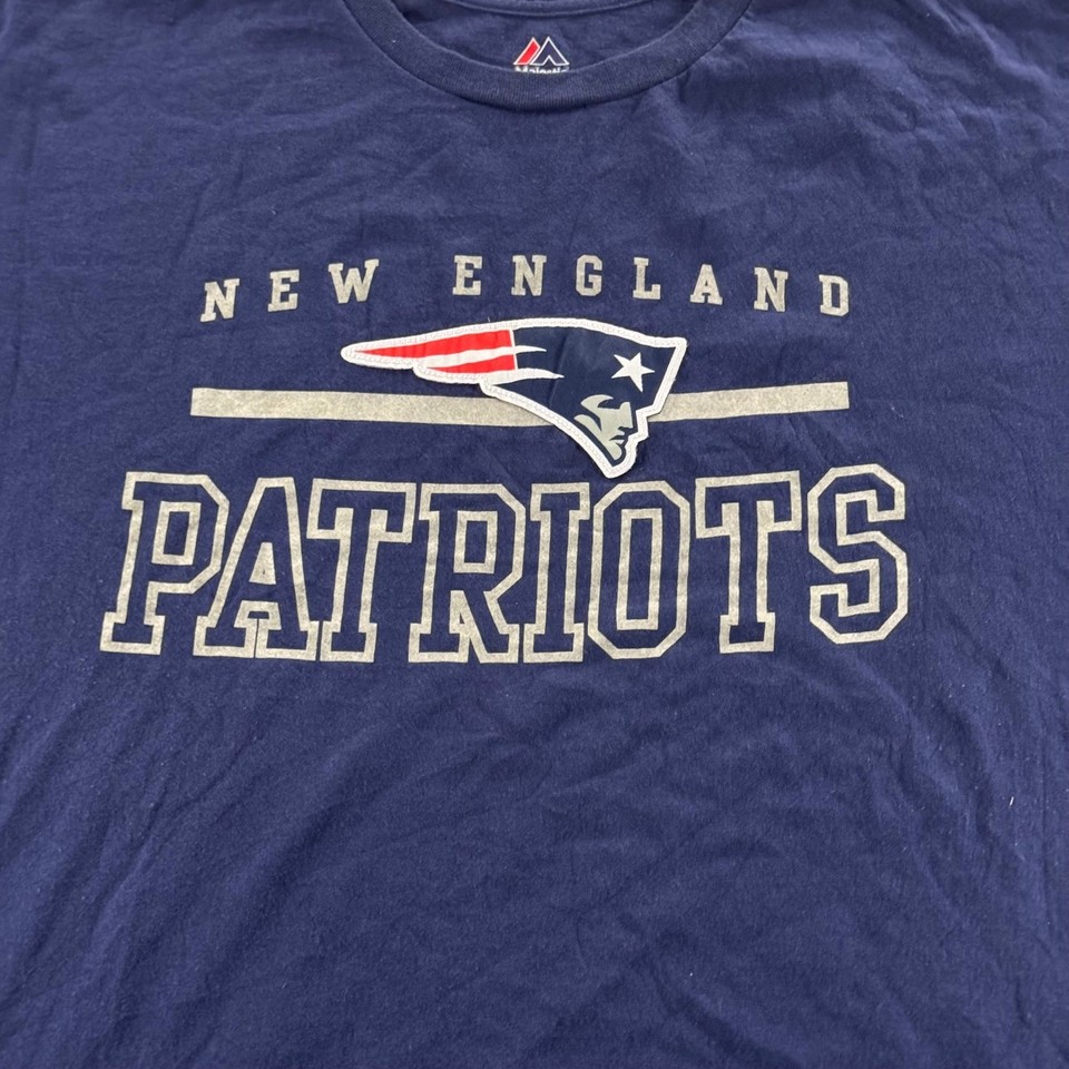 New England Patriots Majestic Navy Blue NFL Football T Shirt 2XL Casual ...