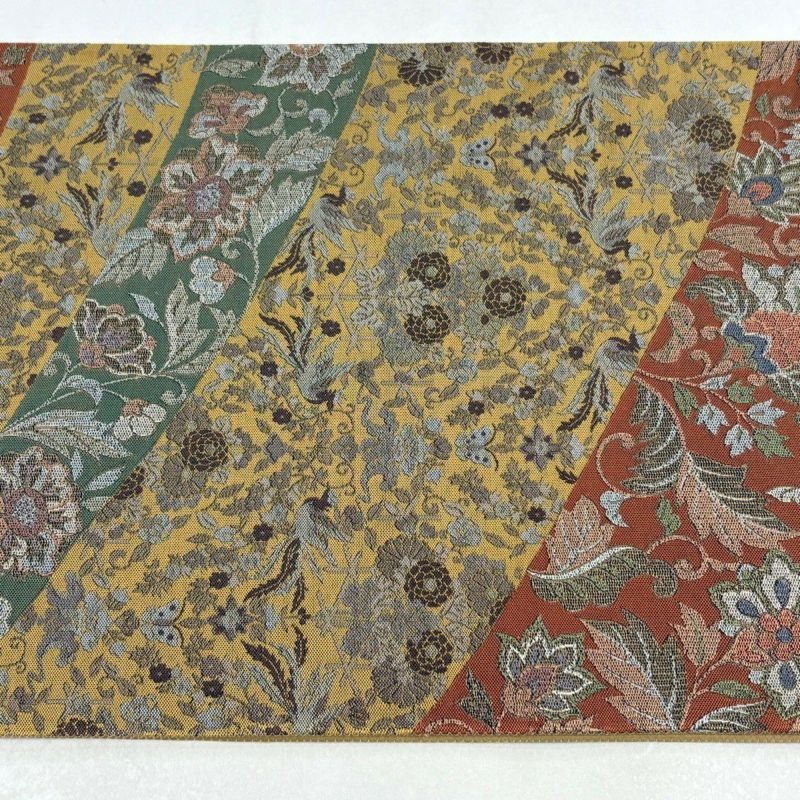 Japanese Silk Fukuro obi Yellowish brown Butterfly Excellent Gold ...