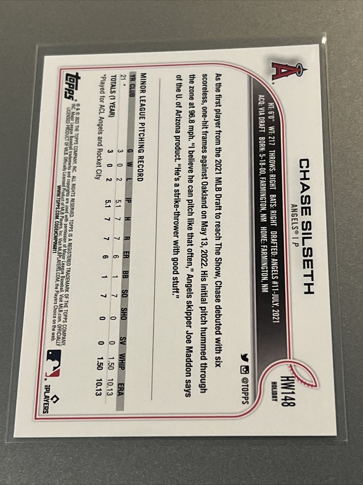 2022 Topps Holiday Chase Silseth Rookie NM | eBay