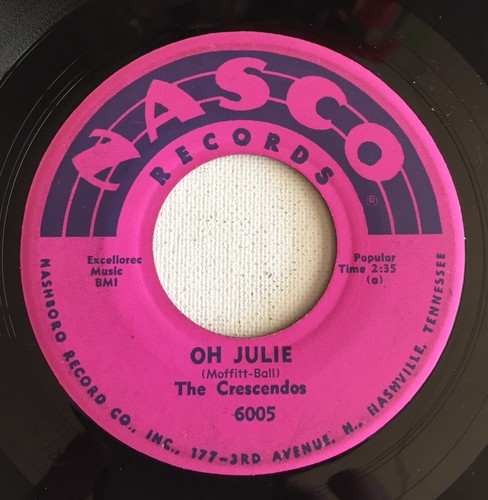 THE CRESCENDOS, OH JULIE, NASCO #6005, 45 RECORD, 1957 | eBay