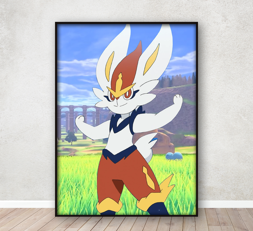 Pokemon Cinderace Poster Children's Bedroom Wall Art Print A4 Framed ...