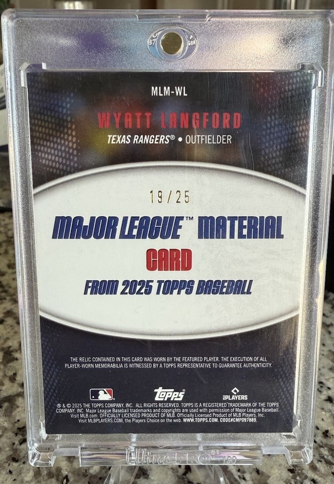 Wyatt Langford 2025 Topps Series 1 Jersey Patch Major League Material ...