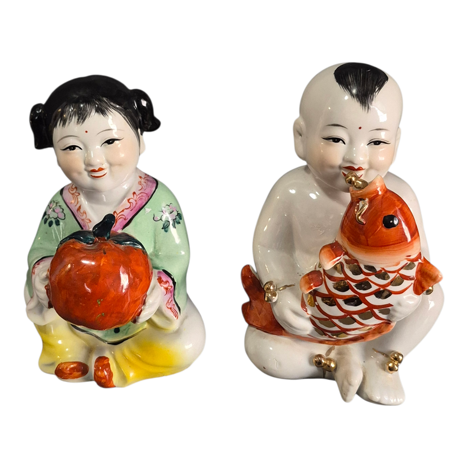 Vintage Asian Hand Painted Porcelain Lucky Children Longevity Feng-Shui ...