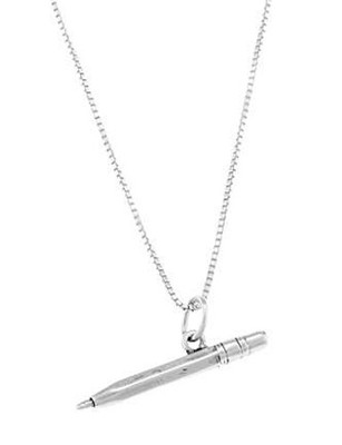 STERLING SILVER PEN - WRITER'S PEN CHARM WITH BOX CHAIN NECKLACE | eBay