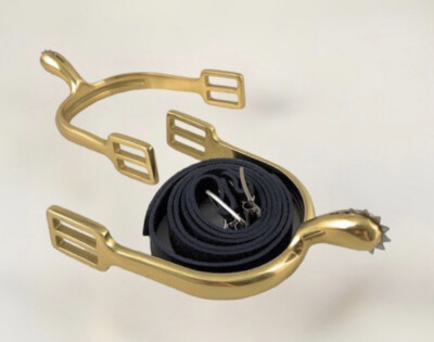 🌟(1 Pair) Model 1885 Solid Brass Combat Cavalry Spurs, Rowel & Leather ...