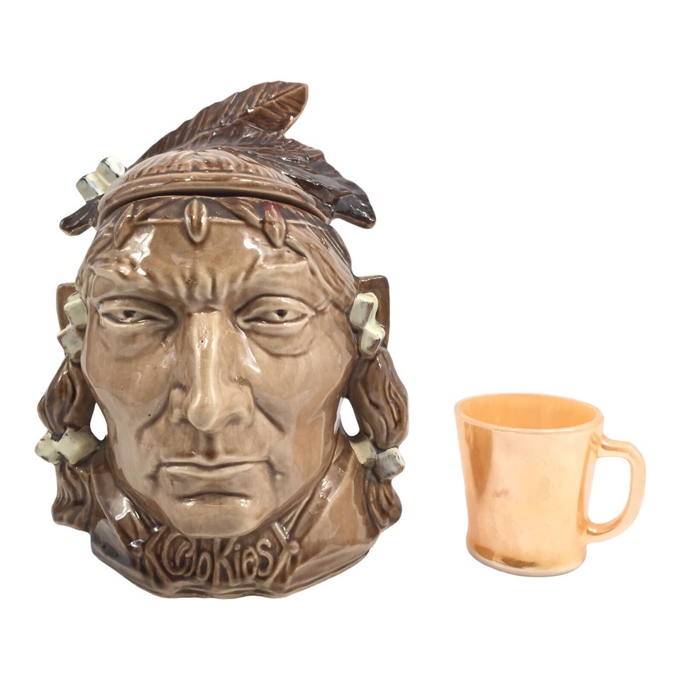 Antique McCoy Pottery USA Indian Head Native American Cookie Jar Circa ...