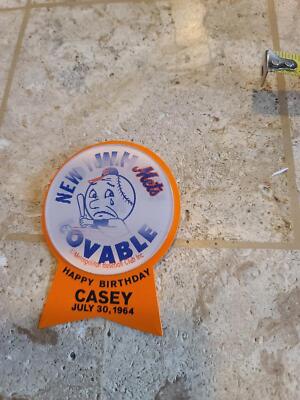 7-30-1964 SHEA STADIUM CASEY STENGEL MR MET HAPPY BIRTHDAY PIN VINTAGE ...