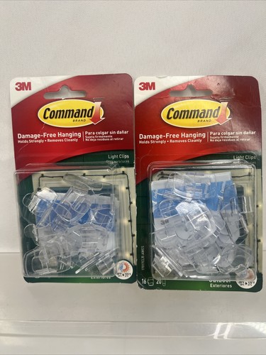 (2) Outdoor Light Clips 3M Command Damage Free Hang Ing 16 clips 20 ...