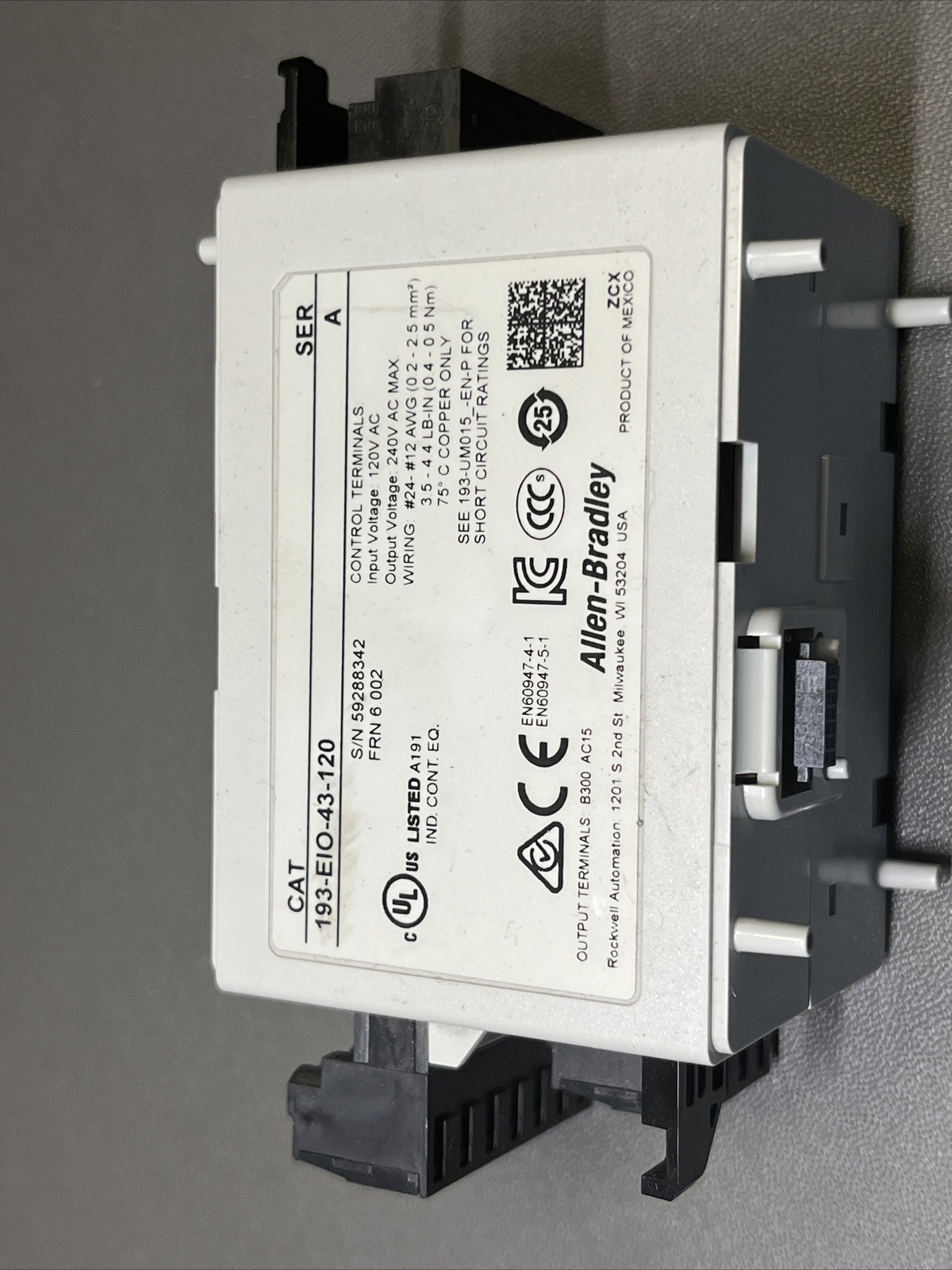 Allen Bradley 193-EIO-43-120 /A E300 Control Module I/O 4/3 120V AC | eBay