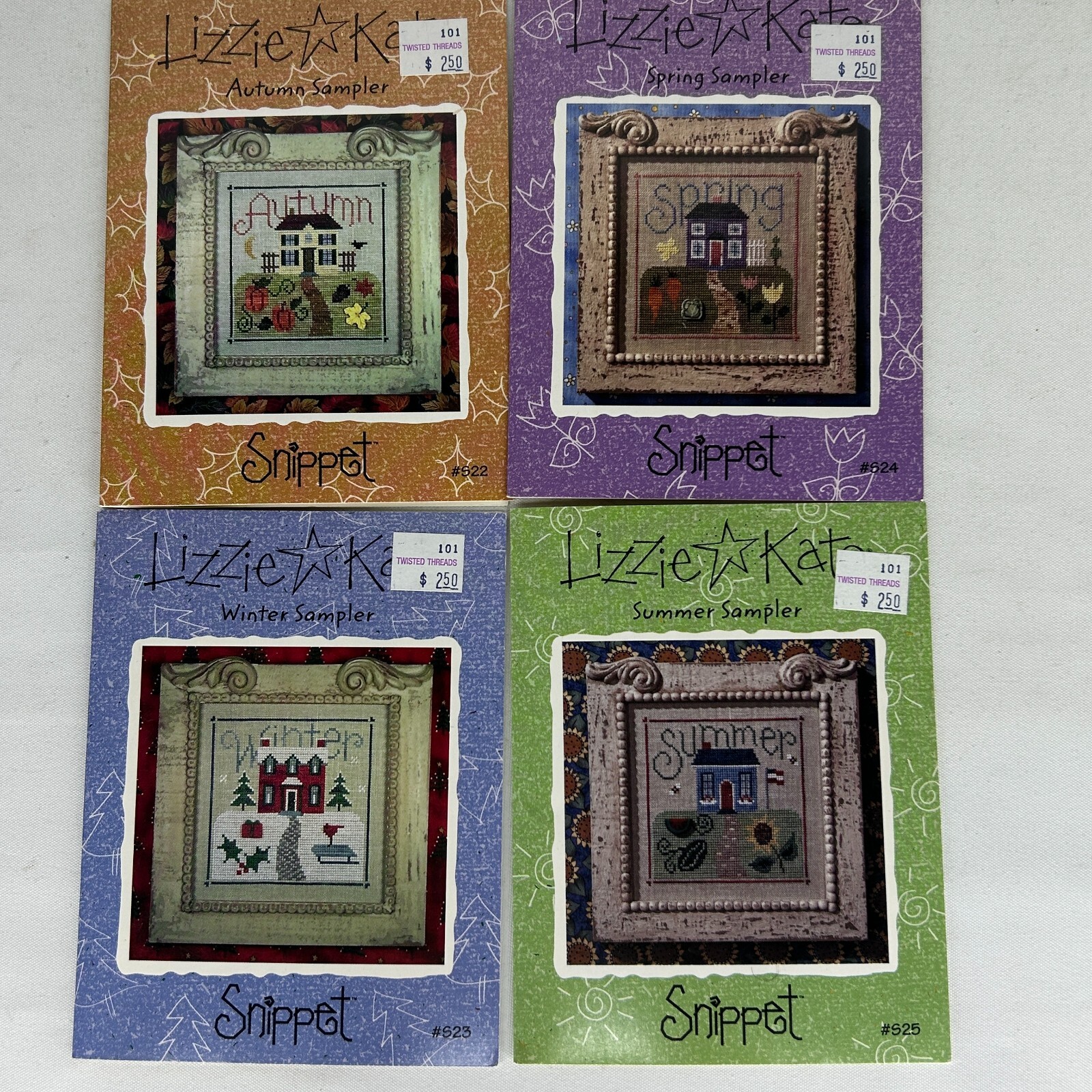 Lizzie Kate Cross Stitch Embroidery Needle point "Snippet" Lot of 4 ...