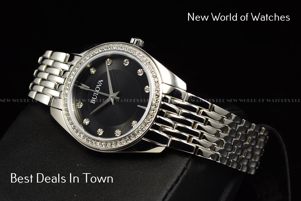 Bulova Classic Crystal Stainless Steel Ladies Quartz Diamond Watch ...