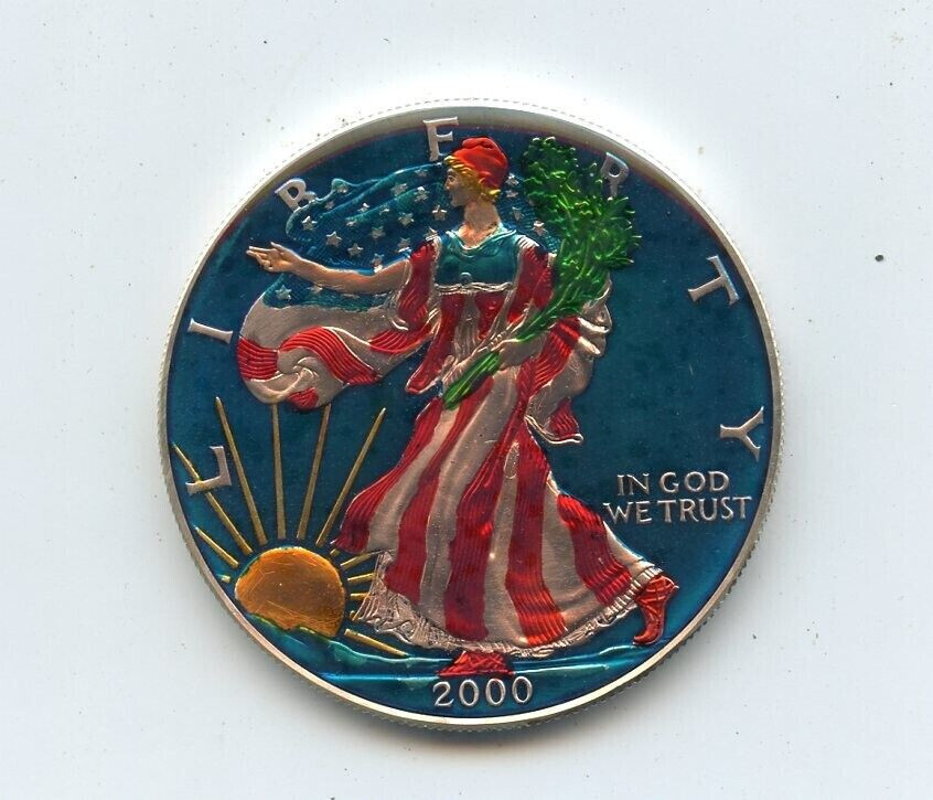 2000 $1 Colorized American Silver Eagle 1 Troy OZ .999 Fine Silver Coin ...