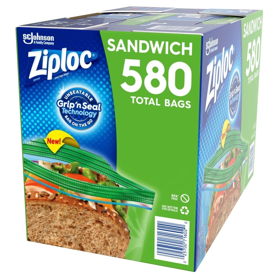 Ziploc Easy Open Tab Sandwich Bags, Bulk Food Storage, Durable - 580 ...