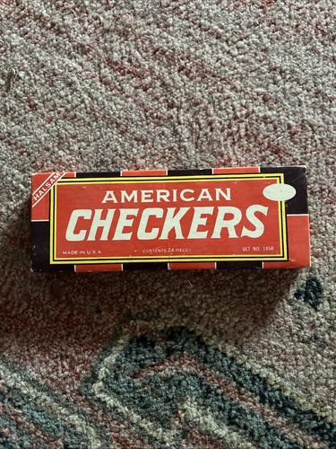 VTG Halsam 24pc Wood American Checkers #145H, Made in USA, Original Box ...