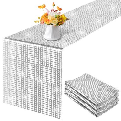 4 Pack Silver Glitter Disco Table Runner 11.8x70.87 Inch Mirror Sequin ...